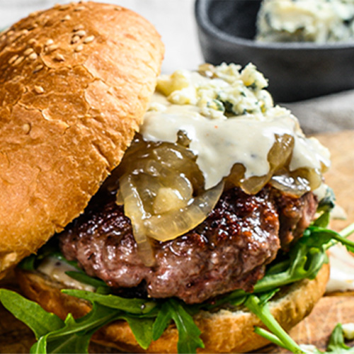 Ostrich Burger with Blue Cheese and Caramelised Onions - Russell Hobbs ...
